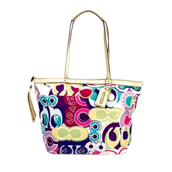 Coach | Bags | Coach Womens Poppy Monogram Print Gold Tone Multicolor ...